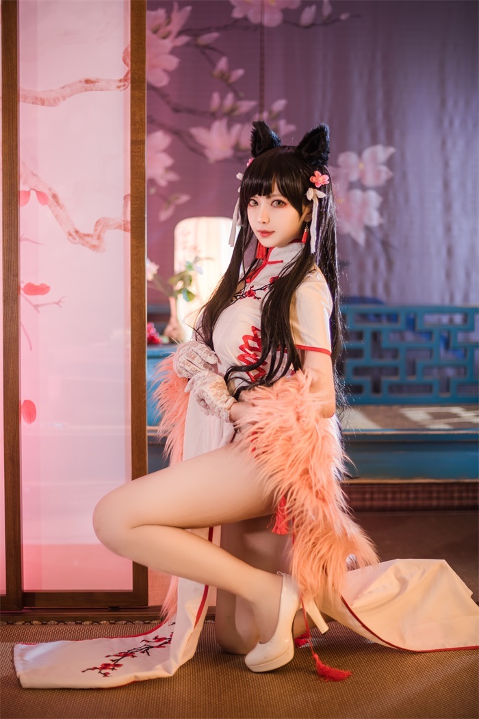 人气动漫Coser@Shika小鹿鹿 爱宕粉色旗袍兽耳[30P/63MB] - 图火火